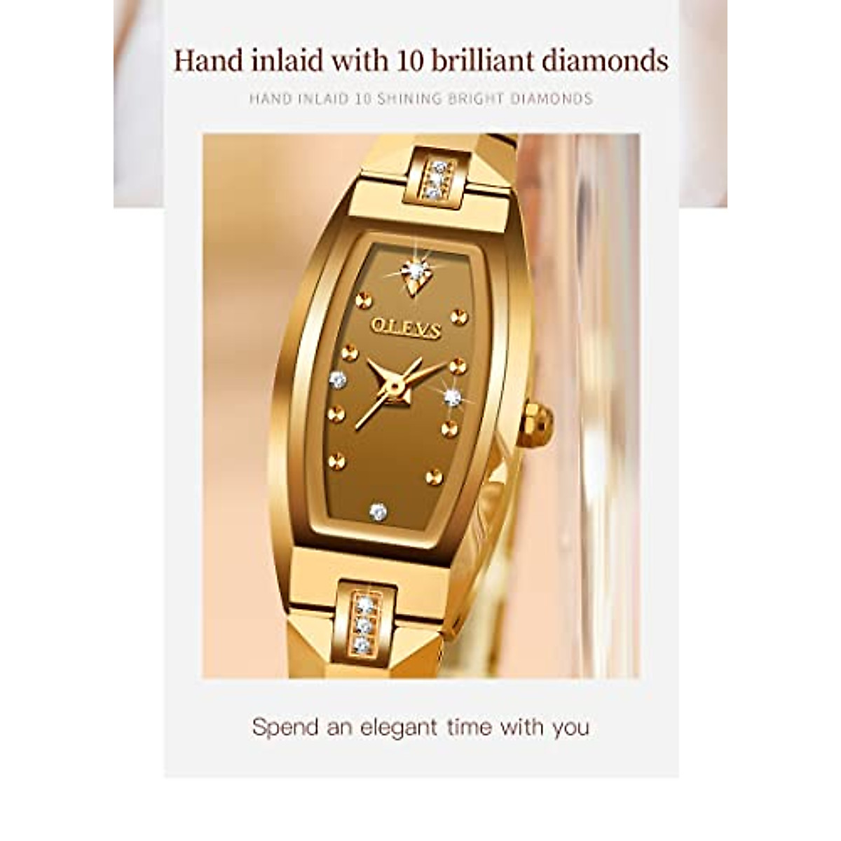 OLEVS Womens Gold Watch Square Small Face Watches for Women Golden Tungsten Steel Elegant Slim Lady Watches Bracelet Waterproof Luxury Diamond Thin Ladies Wrist Watches Relojes De Mujer