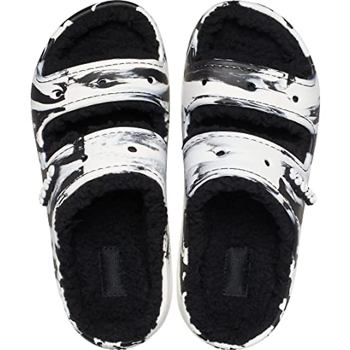 Crocs Unisex Classic Cozzzy Platform Sandals | Fuzzy Slippers Slide, Black/White,7 Women/5 Men