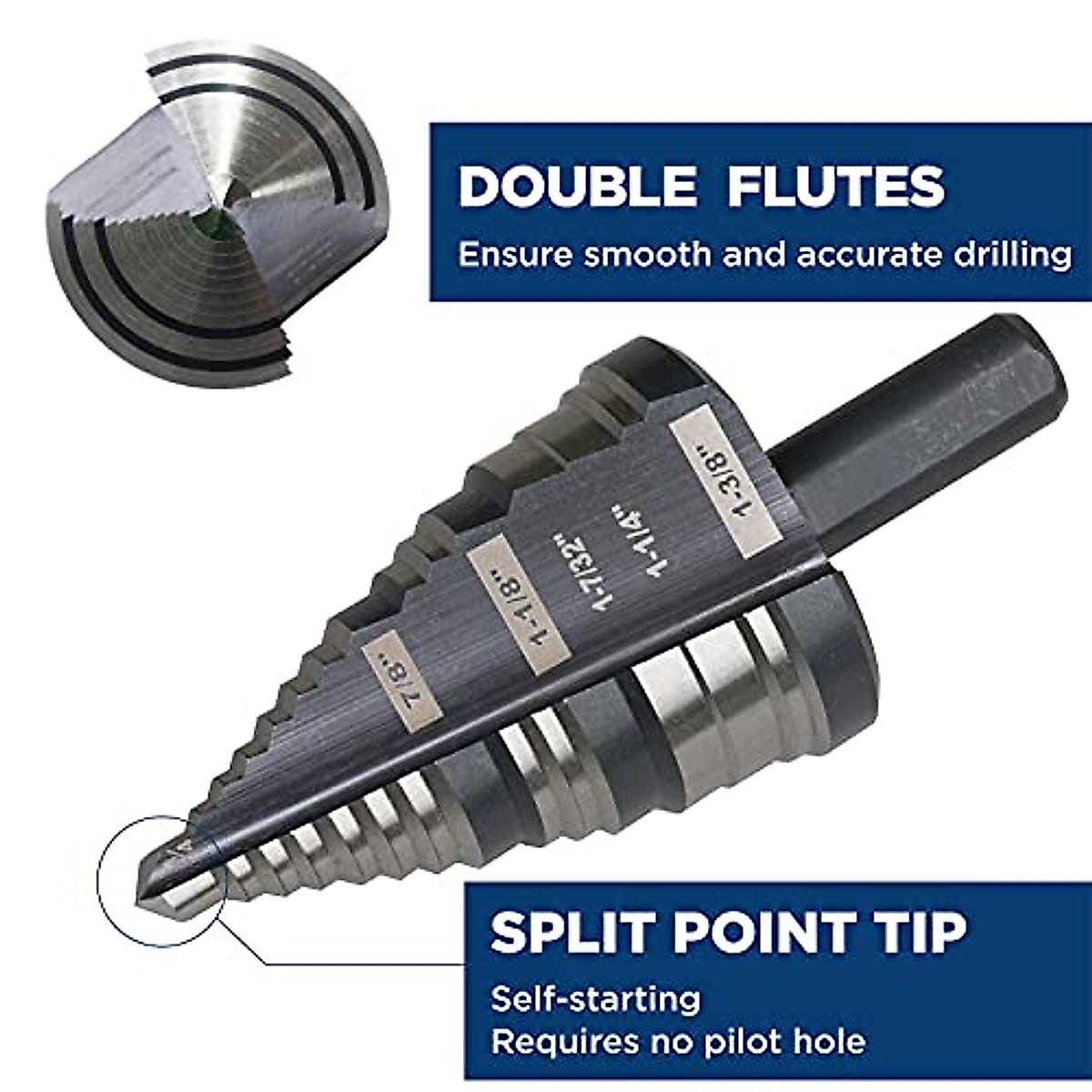 SHARPTOOL 1/4 to 1-3/8 Inches HSS Step Drill Bit for Metal, Plastic, Wood, Aluminum, Heavy Duty Unibit with Multi Hole Sizes