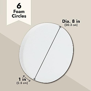 8x8 Inch Round Foam Circles for Crafts and DIY Projects, 1 Inch Thick (White, 6 Pack)
