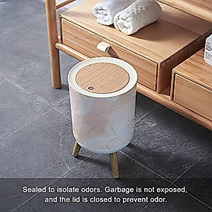 Trash Can with Lid Abstract Dusty Rose Blush Liquid Watercolor with Gold dots and Lines Press Cover Small Garbage Bin Round with Wooden Legs Waste Basket for Bathroom Kitchen Bedroom 7L/1.8 Gallon