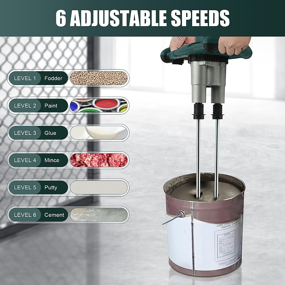 2800W Handheld Electric Concrete Mixer, Cement Mixer Dual Paddle, Portable Mortar Mixer with 6 Adjustable Speed, Electric Concrete Plaster Grout Paint Mortar Mixer Machine