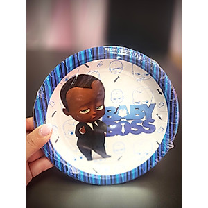 Generic Plates 8pc black baby decoration, The boss of the house Babyshower, baby birthday decor for dessert or cake, small, Blue