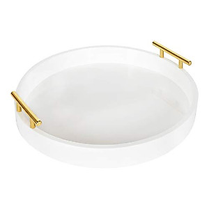 Kate And Laurel Lipton Modern Round Tray, 15.5" Diameter, White and Gold, Decorative Accent Tray for Storage and Display
