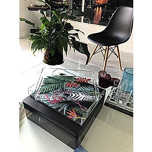 Idea Design Studio Clear Acrylic Animal Print Decorative Serving Tray (Flamingo, Large, 15.75 x 12 x 2.5 Inches)