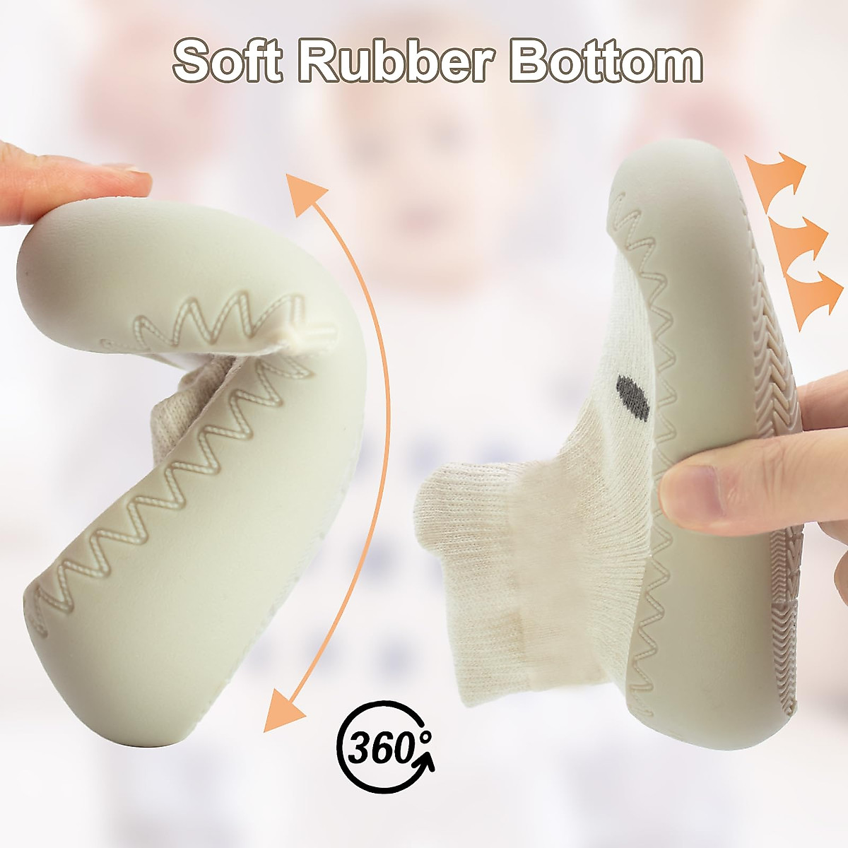 Dexspoeny Baby Sock Shoes 12-18 Months, 2 Pairs Shoes-Baby Girl Shoes Infant Shoes Non Slip Slippers With Grippy Socks for Toddlers Infants Boys Girls Footwear