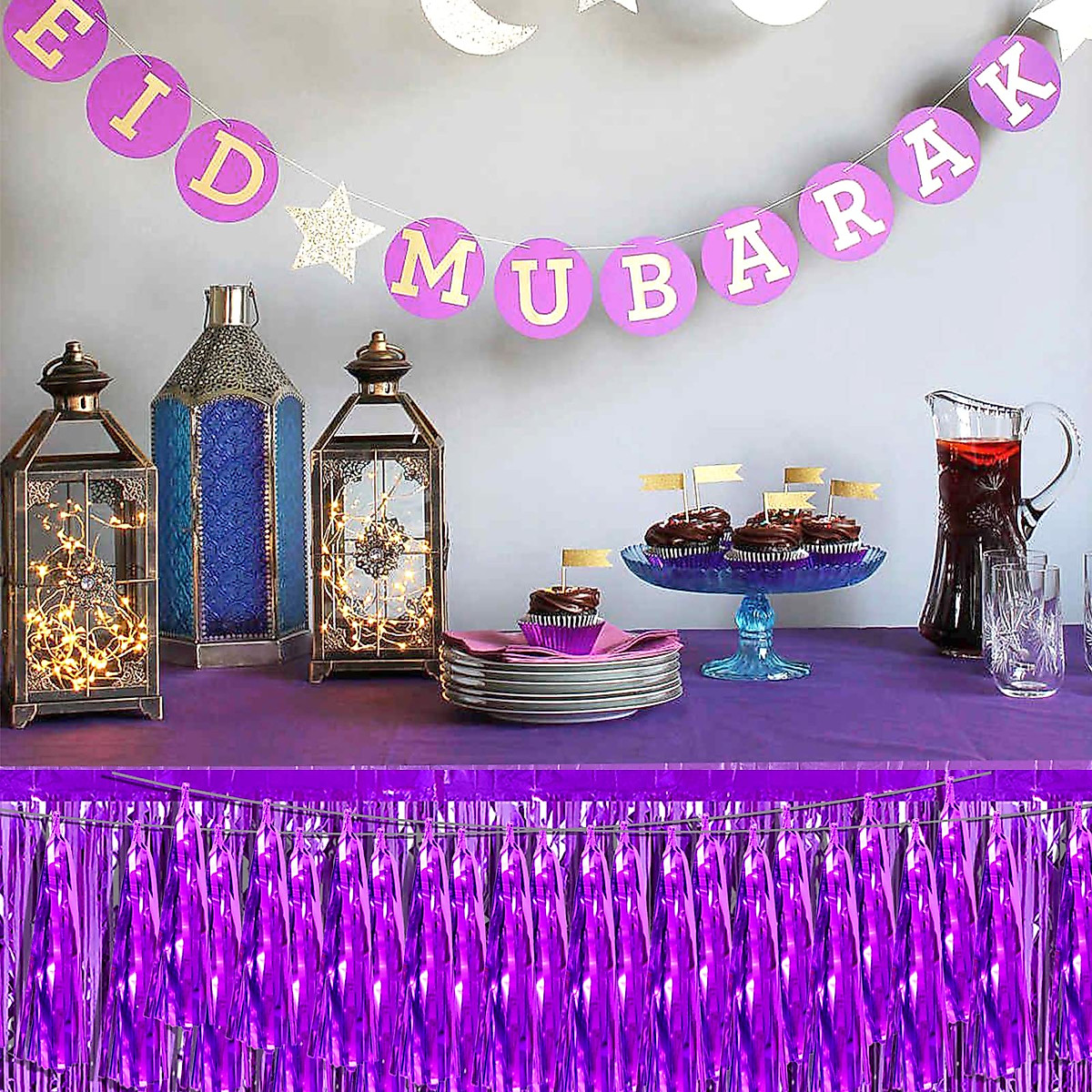 4P Purple Foil Fringe Metallic Streamers Banner Tassel Garland for Parade Floats, Bachelorette, Wedding, Birthday, Halloween, Christmas, Bridal/Baby Shower Party Decorations