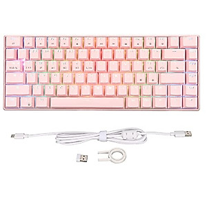 Heayzoki 82 Key Gaming Keyboard, RGB Backlight Mechanical Keyboard 2.4G/Bluetooth 3.0/5.0/Type-C Ergonomic Pink Gaming Keyboard for Office Home(Black Shaft)