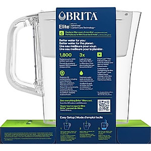 Brita Small 6 Cup Denali Water Filter Pitcher with 1 Brita Elite Filter, Made Without BPA, White