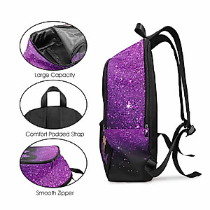 InterestPrint Personalized Schoolbag Set for Daughter from Mom, Custom Purple Glitter Shoulders Bag Customized Name Backpack Lunchbox Set Casual Daypack for Teenagers