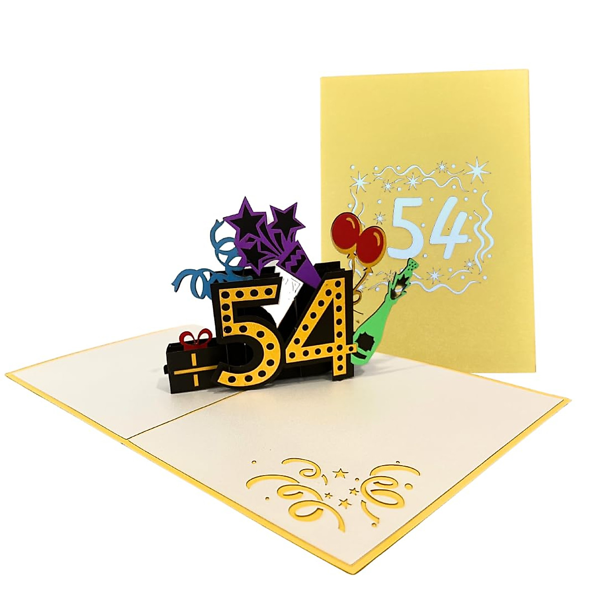 ALPHAK Happy 54th Birthday 3D Pop Up Card, Birthday 3D Greeting Card, 54th Birthday Gifts