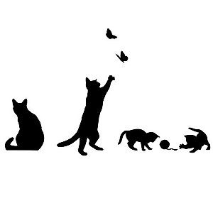 DNVEN Cats Decals Cats Playing Cathing Butterfly Silhouette Children Animals Kids Wall DIY Vinyl Removable Stickers Murals for Kids Rooms Children's Rooms Bedrooms Nursery 37 inches x 21 inches