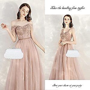 Carwales Women Pearl Clutch Flower Evening Bag Pearl Purse for Women Evening Wedding Dance Prom Bridal Handbags(White)