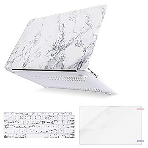 MOSISO Compatible with MacBook Air 13 inch Case 2022 2021 2020 2019 2018 Release A2337 M1 A2179 A1932 Retina Display Touch ID, Plastic Pattern Hard Shell&Keyboard Cover&Screen Protector, White Marble