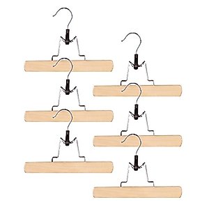 Richards Wood Pant Hangers - Wooden Skirt Hangers - 6 Pack - for Men Shorts and Pants and Women Dress Clothes - Non Slip Slim Closet Space Saving