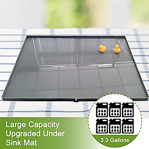 Under Sink Mat - 34" x 22" Under Sink Mats for Kitchen Waterproof, Holds up to 3.3 Gallons Water, Bathroom Under Sink Tray with Unique Drain Hole for Doormat, Pet Feeding Mat, Drawing Mat, Craft Mat