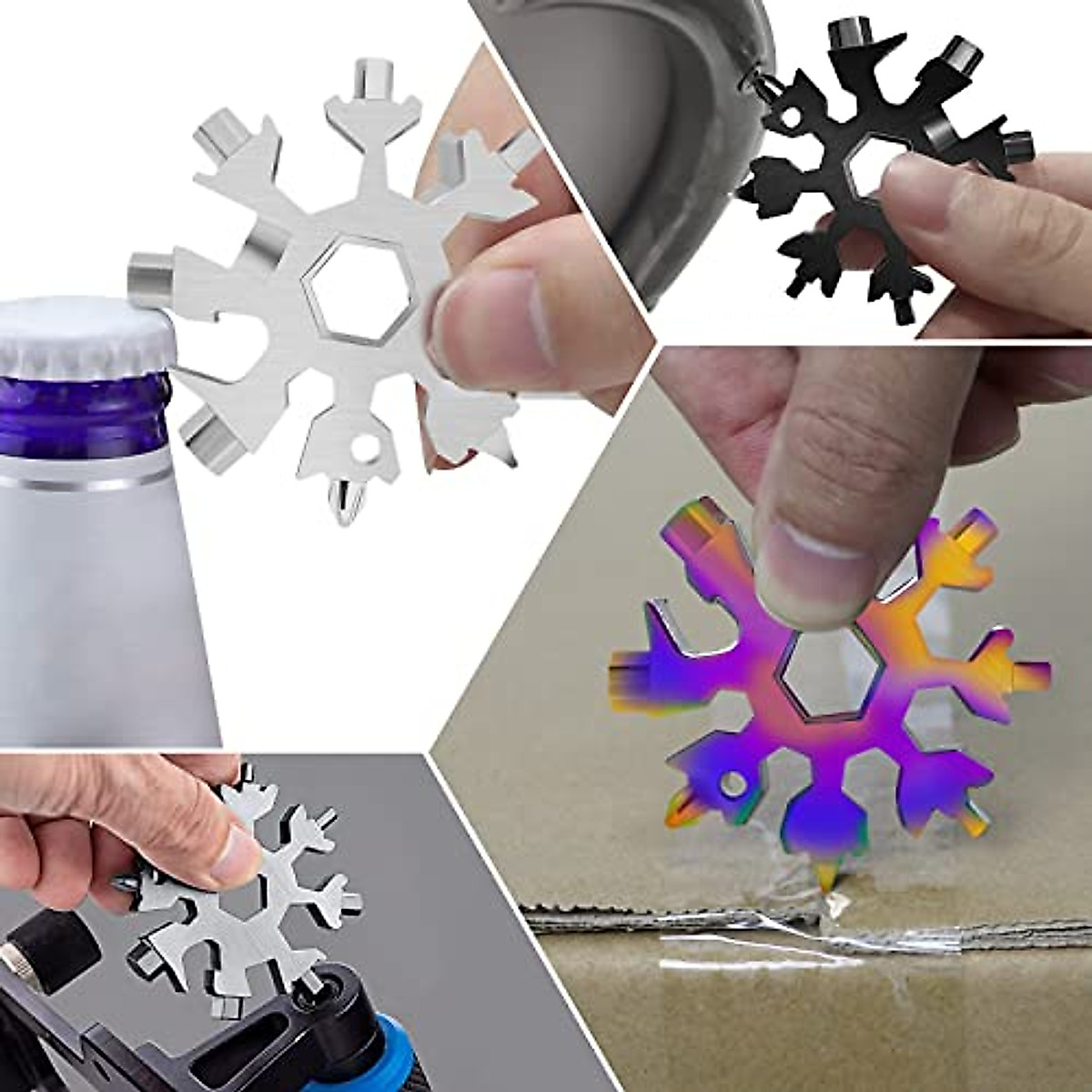 18-in-1 Snowflake Multitool, 9 Packs Stainless Steel Snowflake Wrench/Bottle Opener/Screwdriver Kit, Stainless Steel Portable Star Tool for Christmas Great Gifts