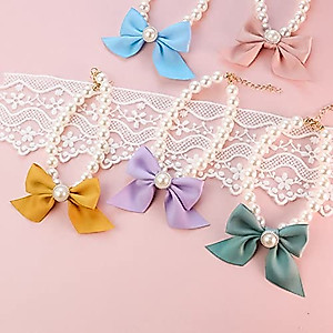 Pet Dog Necklace Adjustable Stylish Simulation Pearl Bow Collar Elegant Party Dress Up Collars for Cat Puppy Costume Accessory(M 25-31cm,Red)
