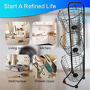 BAOKALER Removable 3 Tier Metal Rolling Laundry Basket Cart,Large Capacity Wire Basket Laundry Hamper with Wheels, Laundry Butler for Bathroom Bedroom Laundry Room