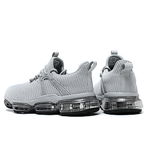 Mens Running Shoes Air Cushion Walking Basketball Sneakers Fashion Tennis Breathable Sport Gym Fitness Cross Trainers Black/Grey