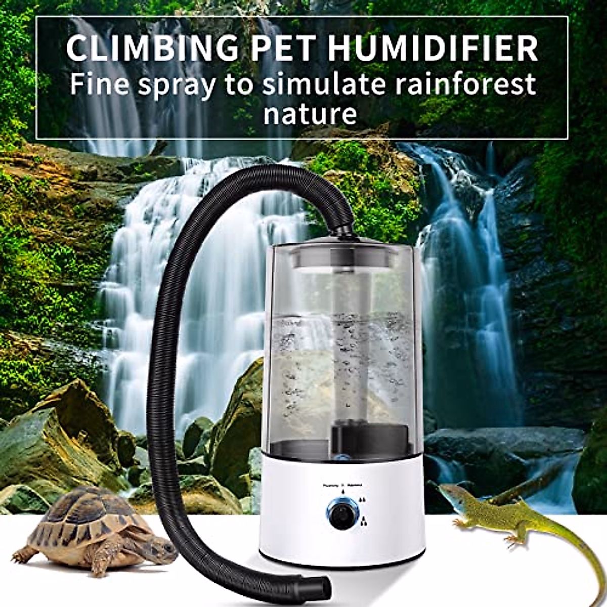 Reptile Humidifier 4L Adjustable Fog Volume Mister Fogger with Extension Tube/Hose Tank Fogger for Reptiles/Amphibians/Herps