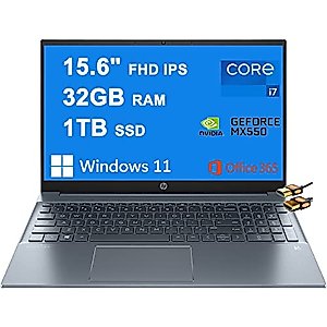 HP Pavilion 15 Business Laptop 15.6" FHD IPS BrightView Touchscreen 13th Gen 10-core i7-1355U Processor 32GB RAM 1TB SSD GeForce MX550 2GB Graphic Backlit USB-C Office365 Win11 Blue + HDMI Cable