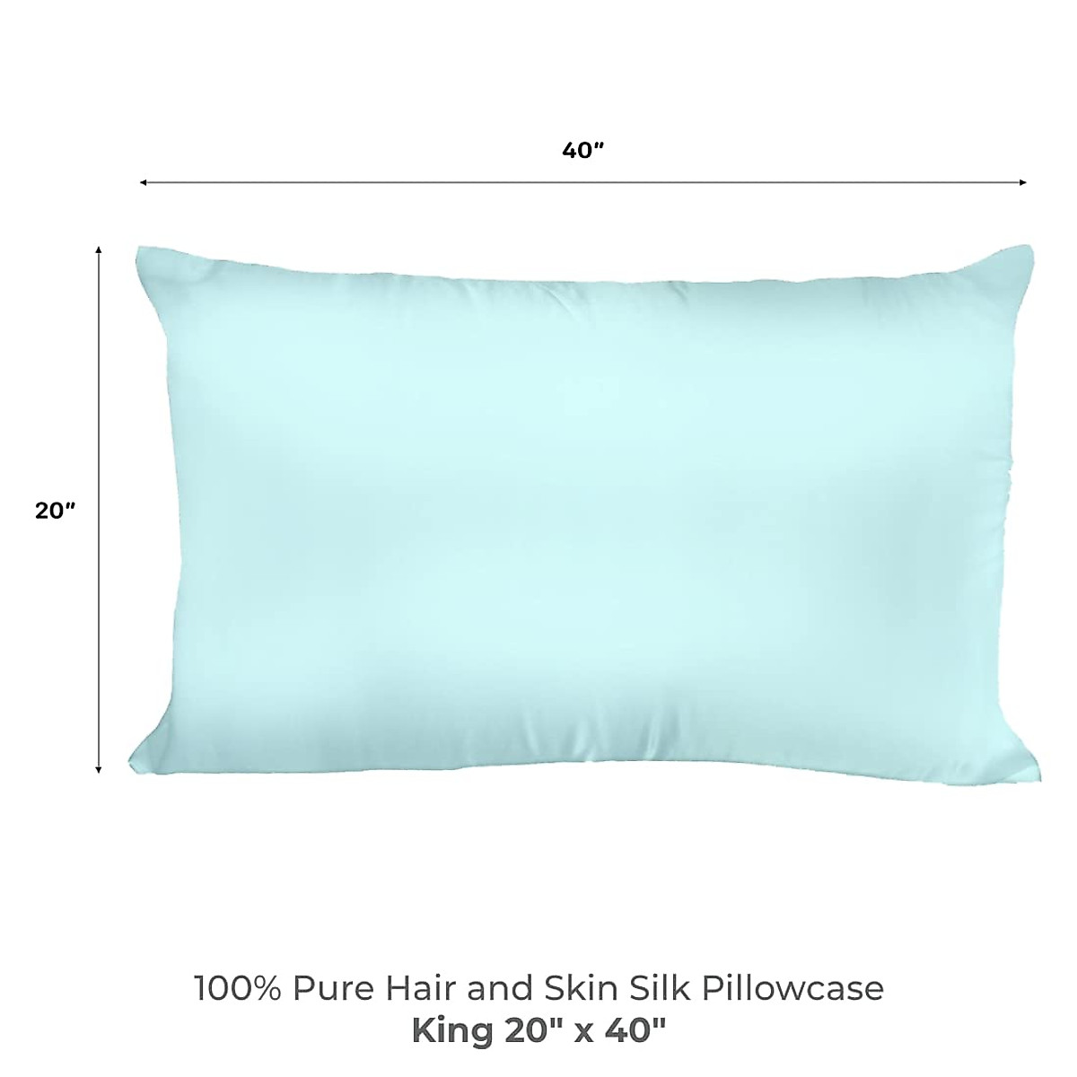 Spasilk Pure Silk Pillowcase, Charmeuse Silk Pillowcase, Hypoallergenic Pillowcase, King Sized, Aqua