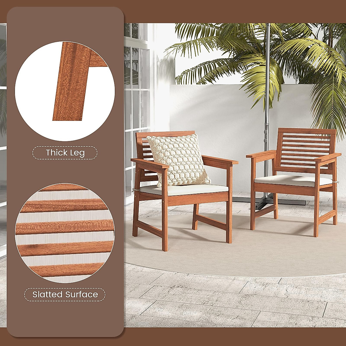Tangkula Outdoor Dining Chairs Set of 4, Weather-Resistant Heavy Duty Slatted Wood Patio Chairs with Soft Padded Cushions, for Deck, Garden, Poolside, Balcony (4, Off White)
