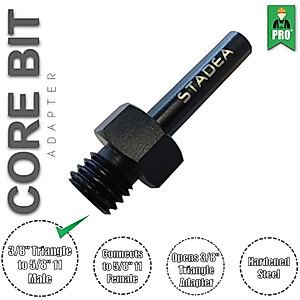Stadea ADC105K Core Drill Bit Adapter for Threaded Diamond Hole Saw Core Drill Bit - 3/8" Triangle to 5/8" 11 Male
