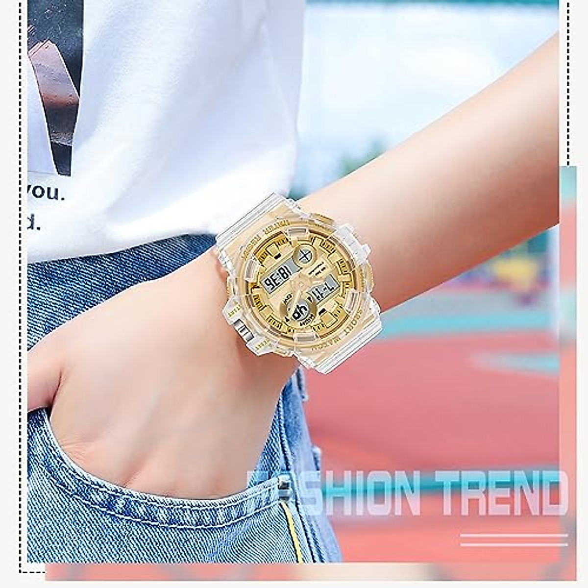 findtime Mens Watch Digital Large Face Outdoor Sport Watch Stopwatch for Men Alarm Tactical 30M Waterproof Watches for Men Military Transparent Design