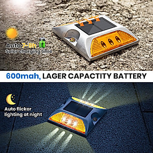 NPKRRSK Solar Raised Pavement Marker High Brightness IP68 Waterproof Solar Powered Reflector Road Outliner Solar Blinker Light for Anti-diecast Aluminum Protruding Signs Safety Warning 8PCS (Yellow)