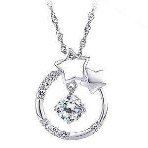 Necklaces Jewelry, Fashion Elegant Retro Silver Plated Round Cubic Zirconia Pendant Hollo Necklace Chain Necklace Gift (Silver)