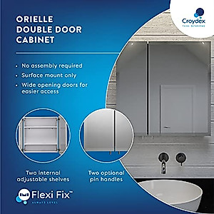 Croydex Oreille Bi-View, Surface Mount, Hang 'n' Lock Easy Installation Medicine Cabinet, 24W x 24H, White Steel