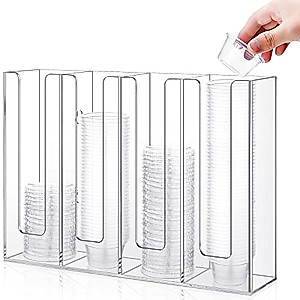 Cup Lid Organizer Acrylic Sauce Cup Holder 4 Compartments Countertop or Wall Mount Portion Cup and Lid Organizer Restaurant Supplies for Party Kitchen Sauce Cup and Lid Storage Holder (Clear)