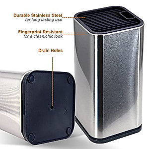 Stainless Steel Universal Knife Block Holder with Slots for Scissors or Sharpening Rod, Space Saver Knife Storage, Detachable for Easy Cleaning, Square Knife Holder For Safe