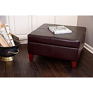 Homepop Home Decor |K2380-E155 | Luxury Large Faux Leather Square Storage Ottoman | Ottoman with Storage for Living Room & Bedroom, Distressed Brown