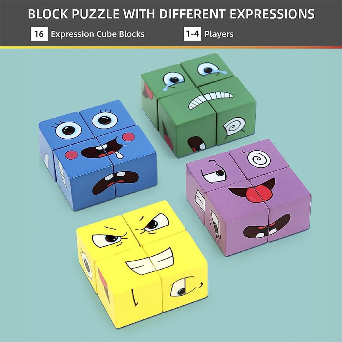 Tamflez Wooden Matching Puzzle Games, Puzzle Building Cubes Toys Educational Logical Match Board Games Toys for Adults Kids 3 Ages