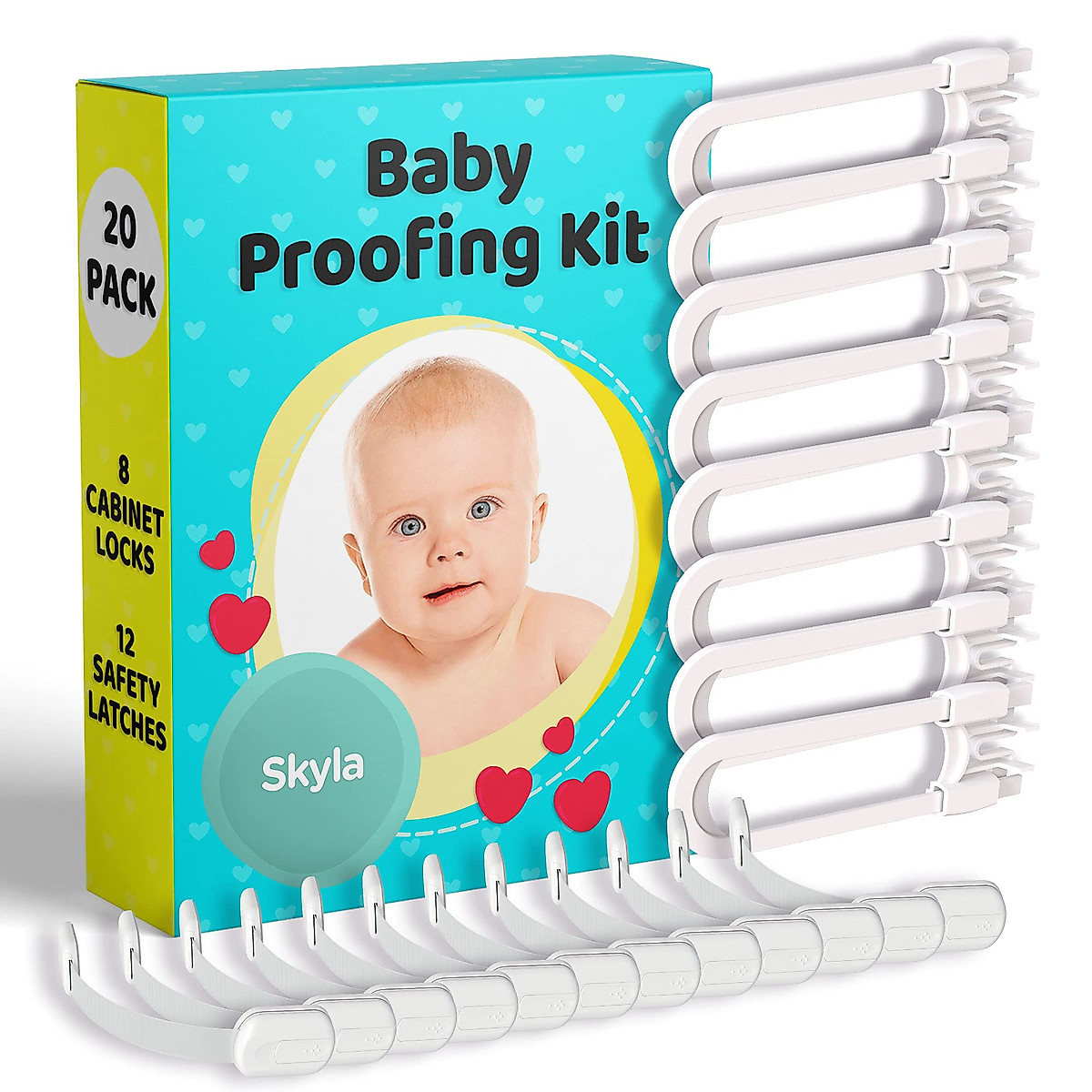 Strap-Locks (12-Pack) & Handle - Lever - Knob Locks 5 1//4 inch (8-Pack) Baby Proofing Set of 20 Locks