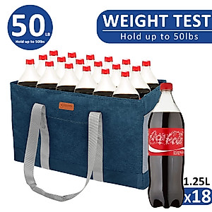 MHOMER Reusable Grocery Bags Extra Waterproof Large Utility Tote Bag with Carrying Handles Foldable Shopping Bags for Storage Space Saving Reinforced Bottom Durable Oxford Fabric Blue