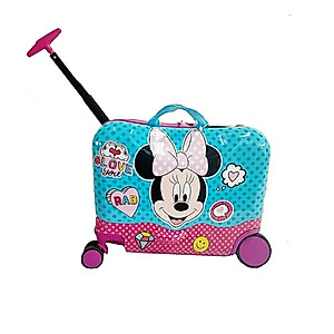 Disney Minnie Mouse Ride on Suitcase for Kids, 18'' Suitcase with Seat for Kids, Cute Lightweight Kids Travel Suitcase Trolley