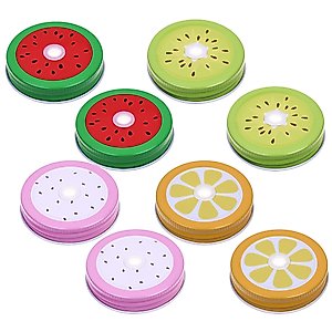 Cosmos 8 Pcs Regular Mouth Mason Jar Lids Decorative Metal Jar Lids Compatible with Mason Jars Canning Jars, Straw Hole Design in Assorted 4 Colors Pattern