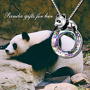AOBOCO Panda Gifts for Women Purple Crystal Panda Necklace Sterling Silver Birthday Gifts for Daughter