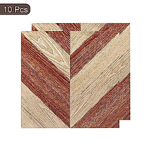 uxcell Peel and Stick Floor Wall Tiles Sticker, 10Pcs 12"x12" Self-Adhesive Wood Grain Floor Stickers Matte Frosted Flooring Tiles for Kitchen Bathroom and Home Decor, Beige+Brown