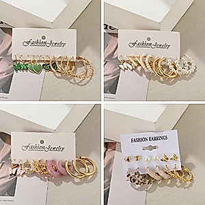 32 Pairs Gold Hoop Earrings Set for Women, Fashion Chain Link Hoop Stud Drop Dangle Earrings Boho Statement Hypoallergenic Earrings for Christmas Jewelry Gift