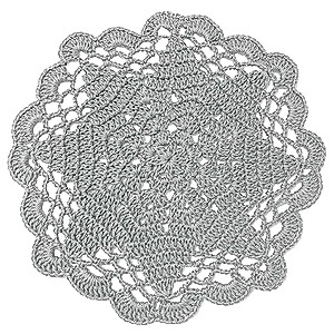 BIBITIME Handmade Crochet Round Lace Doilies Kitchen Table Placemats Wedding Tea Flower Vase Cup Mats (6" to 7",Pack of 4PCS, Light Grey)