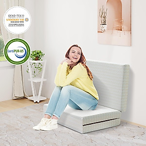 MUUEGM Folding Mattress, 6 Inch Tri-fold Memory Foam Mattress, Fordable Mattress with Removable Cover, Trifold Mattress Topper for Camping&Indoors,CertiPUR-US Certified,Full Size