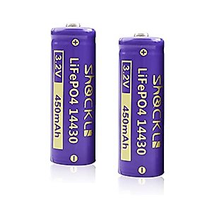 funkawa (2-Pack Shockli 14430 3.2V 450mAh LiFePO4 Rechargeable Solar Battery for Outdoor Solar Garden Light【Shorter Than AA!】