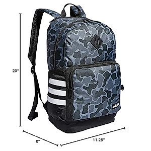 adidas Classic 3-Stripe Durable Backpack Student Athletic Sport Laptop Book Bag Discontinued, Nomad Camo Grey/Black/4.0, One Size