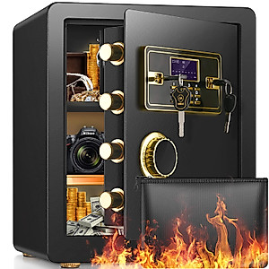 2.3 Cub Home Safe Fireproof Waterproof, Large Fireproof Safe Box with Fireproof Document Bag, Electronic Keypad and Spare Key, Digital Home Security Safe for Money Firearm Medicine Valuables