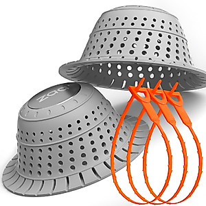 zaa 5 Pcs Bathtub & Shower Drain Hair Catcher, 2 Pack Silicone Collapsible Drain Protector, Drain Cover and 3 Snake Drain Clog Remover, for Pop-Up and Regular Drains of Tub, Shower, Bathroom